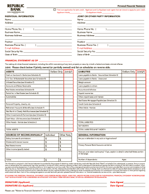 Fillable Online Personal Financial Statement - Republic Bank Fax Email ...