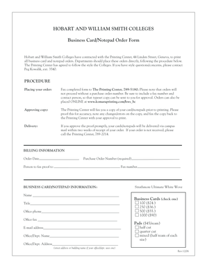 Fillable Online hws HoBArT ANd WILLIAM SMITH coLLeGeS Business card ...