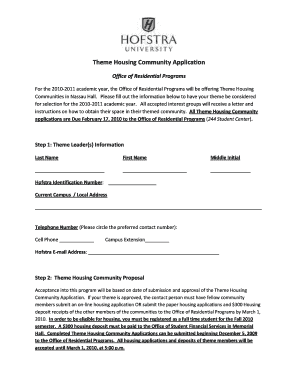 Fillable Online hofstra Theme Housing Community Application - hofstra Fax Email Print - pdfFiller