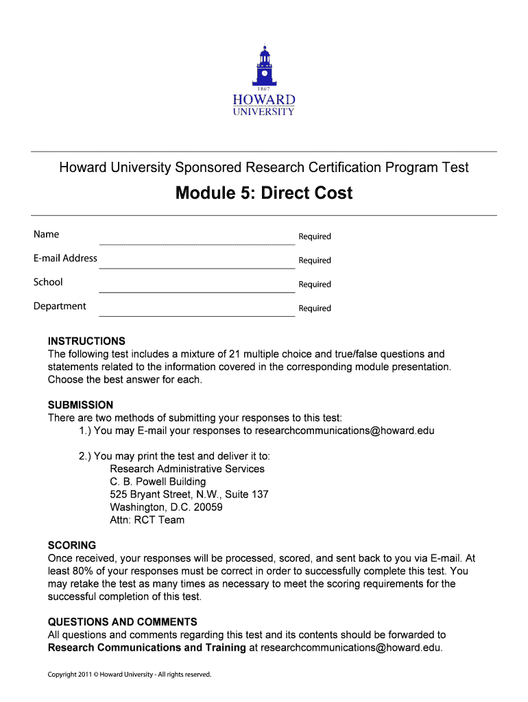 Fillable Online Howard University Sponsored Research Certification ...