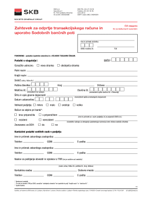 Fillable Online skb Zahtevek za odprtje transakcijskega ra una in uporabo ... - SKB Fax Email ...