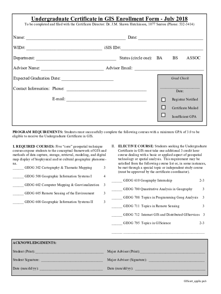 Fillable Online Undergraduate Certificate in GIS Enrollment Form Fax ...