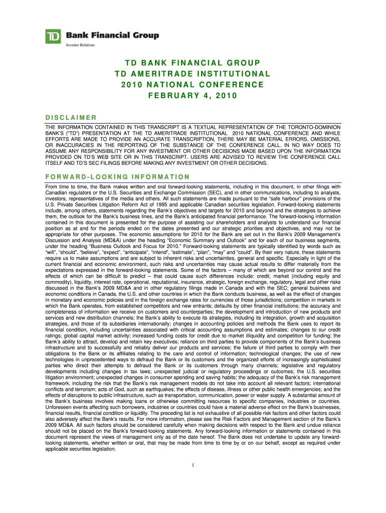 Fillable Online annual information form - TD Bank Fax Email Print ...