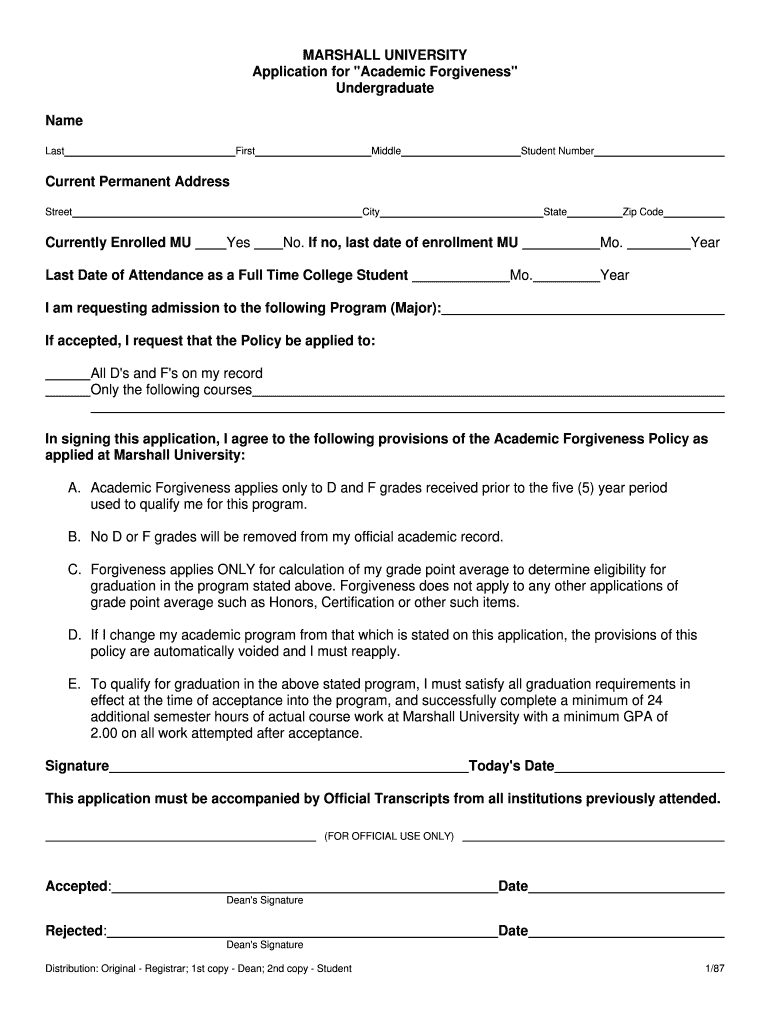 Fillable Online Application for Academic Forgiveness Fax Email Print ...