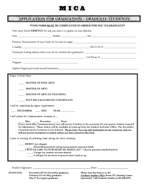 Fillable Online mica APPLICATION FOR GRADUATION GRADUATE STUDENTS ...
