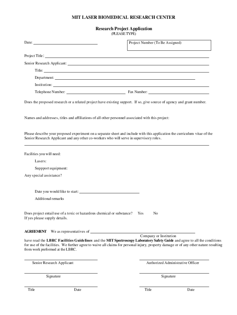 Fillable Online MIT Laser Biomedical Research Center Research Project ...