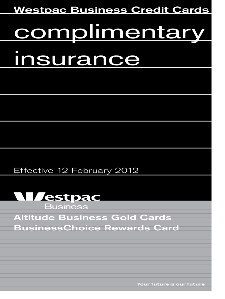Fillable Online Westpac Business Credit Cards Complimentary Insurance ...