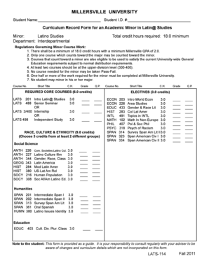 Fillable Online millersville Curriculum Record Form for an Academic ...
