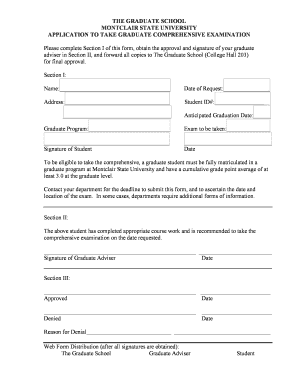 Fillable Online montclair Graduate Comprehensive Examination ...