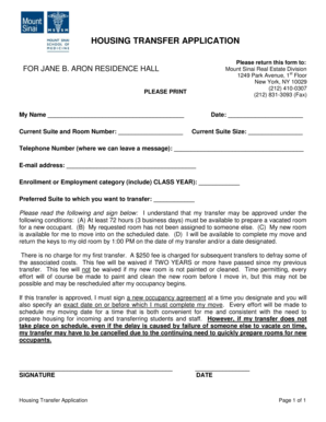 Fillable Online mssm Housing Transfer Application - mssm Fax Email ...