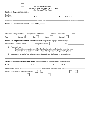 Fillable Online murraystate tuition waiver murray state university form ...