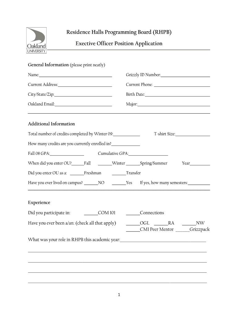 Programming Board Application - Oakland University - oakland: Fill out & sign online | DocHub