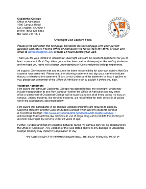 Fillable Online oxy Overnight Visit Consent Form - Occidental College ...