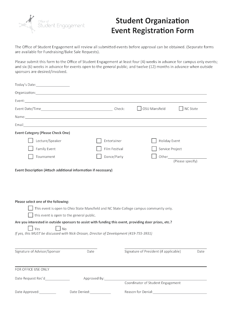 Fillable Online Event Registration Form for Student Organizations Fax Email Print - pdfFiller