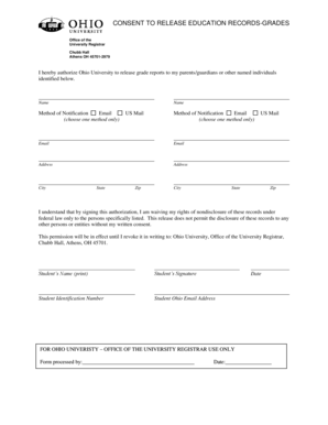 Fillable Online ohio Consent to release education records-grades - Ohio University - ohio Fax ...