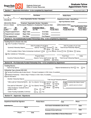 Fillable Online oregonstate Graduate Fellow Appointment Form - Oregon ...