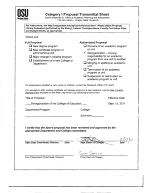 Fillable Online oregonstate Osu Category I Proposal Transmittal Sheet - Oregon State University ...