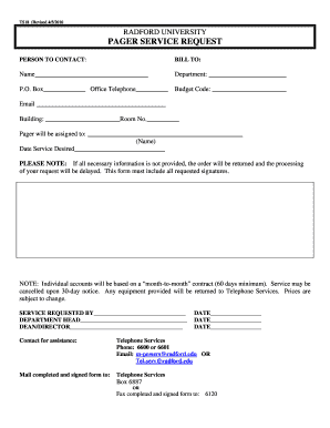Fillable Online radford PAGER SERVICE REQUEST - Radford University Fax ...