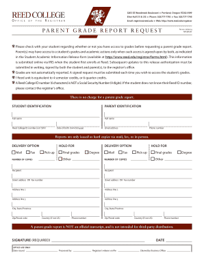 Fillable Online reed Parent Grade Report Request - Reed College Fax ...