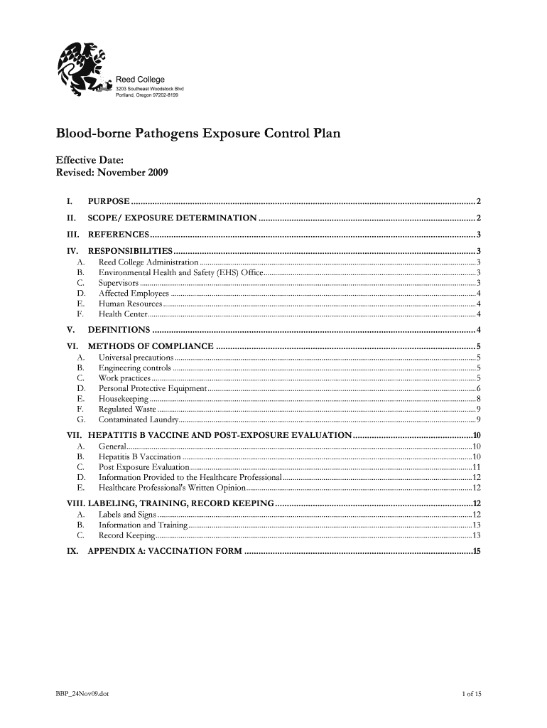 Fillable Online Blood-borne Pathogens Exposure Control Plan Fax Email ...