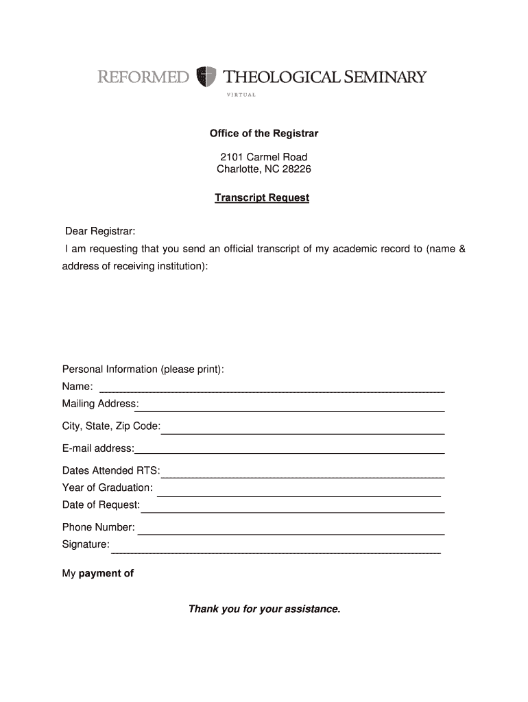 Fillable Online Transcript Request Form Fax Email Print - pdfFiller