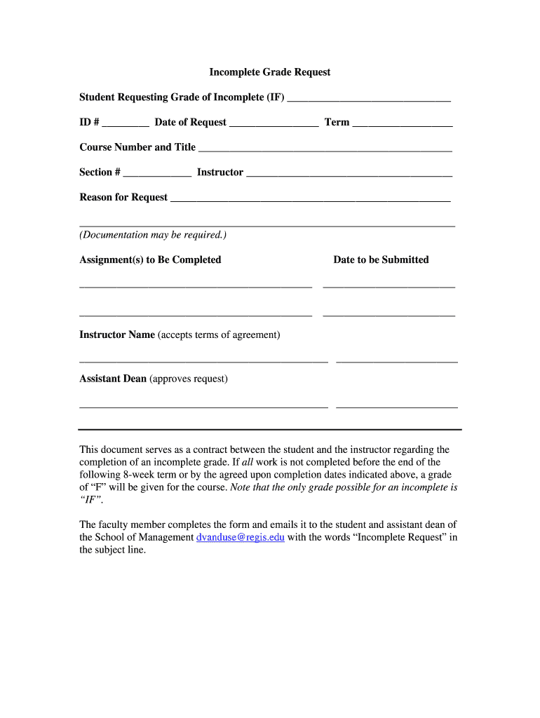 Fillable Online Student Requesting Grade of Incomplete Fax Email Print ...