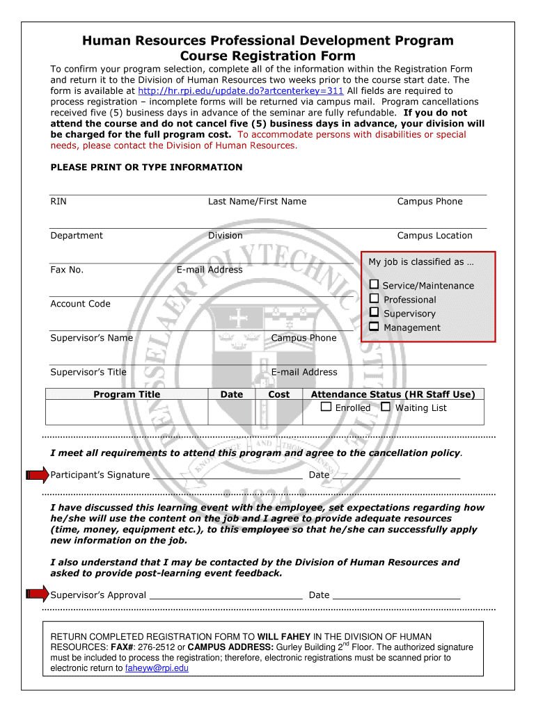 Fillable Online Course Registration Form Fax Email Print - pdfFiller