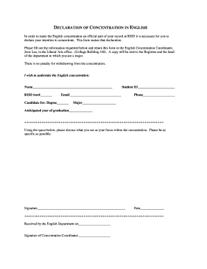 Fillable Online risd DECLARATION OF CONCENTRATION IN ENGLISH Fax Email Print - pdfFiller