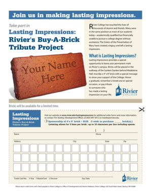 Fillable Online rivier Rivier's Buy-A-Brick Tribute Project - rivier ...