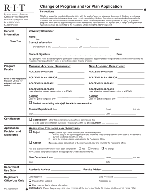 Fillable Online rit Change of Program and / or Plan Application ...