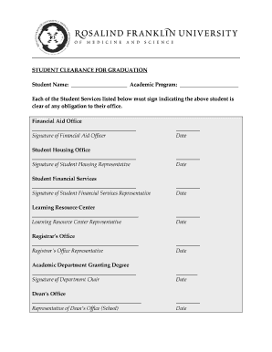 Fillable Online rosalindfranklin Clearance Form for Graduation ...