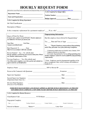 Fillable Online rowan Hourly Request Form and Process - rowan Fax Email ...