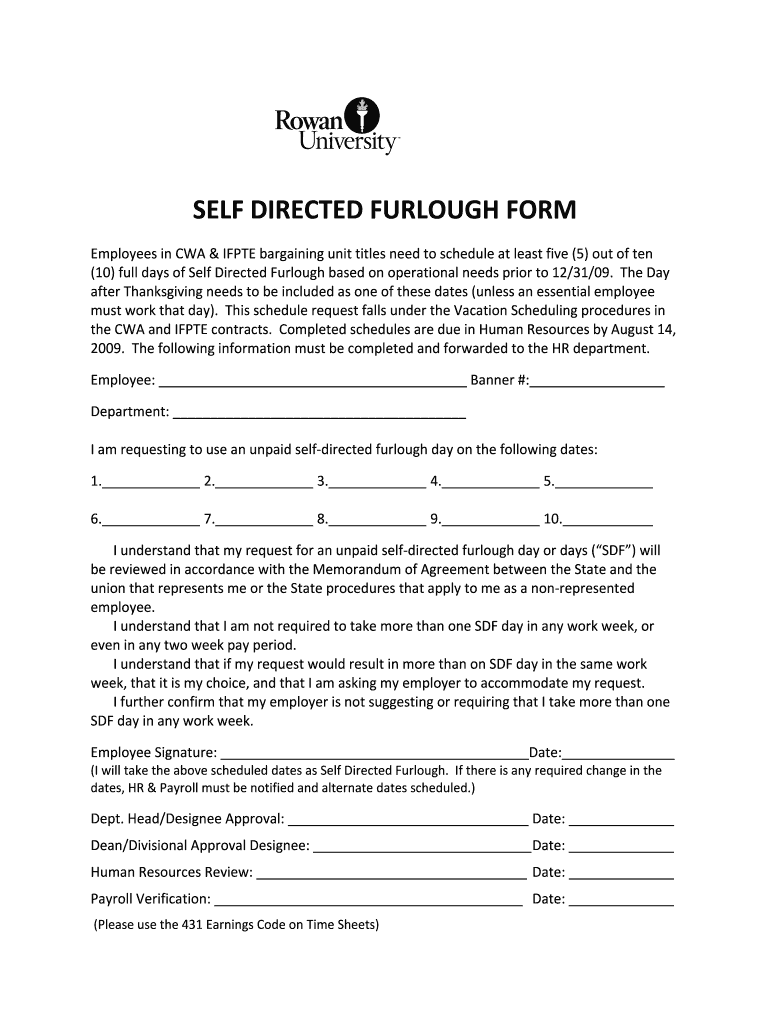 Fillable Online Self Directed Furlough Request Form Fax Email Print ...