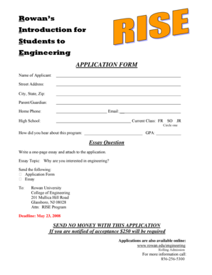 Fillable Online rowan RISEApplication2008 - rowan Fax Email Print ...