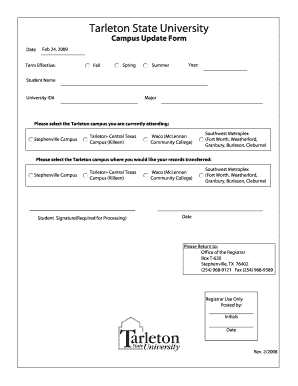 Fillable Online tarleton Campus Update Form - Tarleton State University - tarleton Fax Email ...