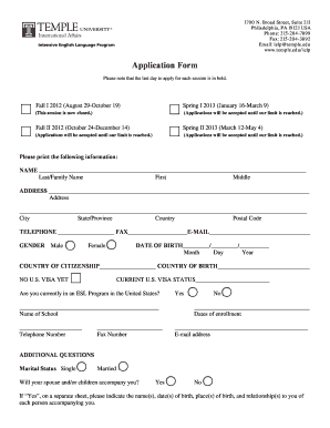 Fillable Online temple Application Form - Temple University - temple ...