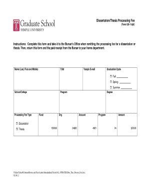 Fillable Online temple Dissertation/Thesis Processing Fee Form - temple Fax Email Print - pdfFiller