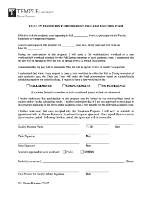 Fillable Online temple Faculty Transition to Retirement Form.doc ...