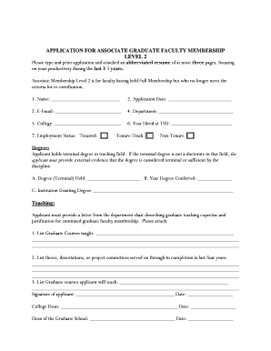 Fillable Online tnstate Application for Associate Graduate Faculty Membership - Level 2 ...