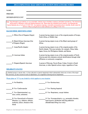 Fillable Online tnstate 2012 EMPLOYEE SELF-IDENTIFICATION DISCLOSURE ...