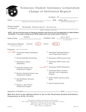 Fillable Online tntech Lottery Changing Schools Form - Tennessee Tech University - tntech Fax ...