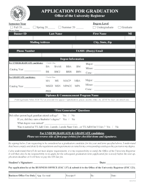 Fillable Online tamiu APPLICATION FOR GRADUATION - tamiu Fax Email ...