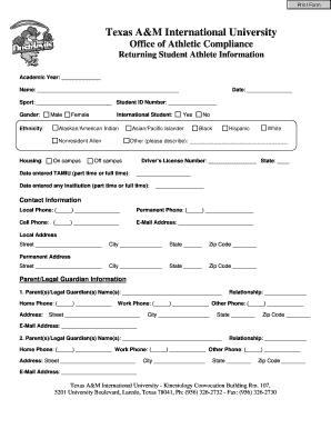 Fillable Online tamiu Texas A&M International University Office of Athletic Compliance ...