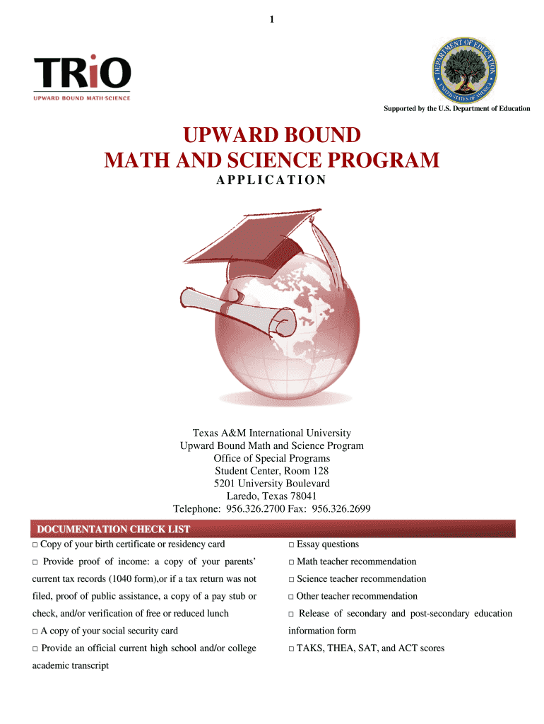 Fillable Online Upward Bound Math and Science Program Application Fax ...