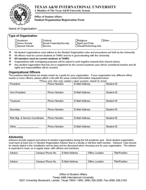 Fillable Online tamiu Student Organization Registration Form - Texas A ...