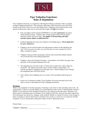 Fillable Online tsu texas southern university tailgating rules form Fax ...