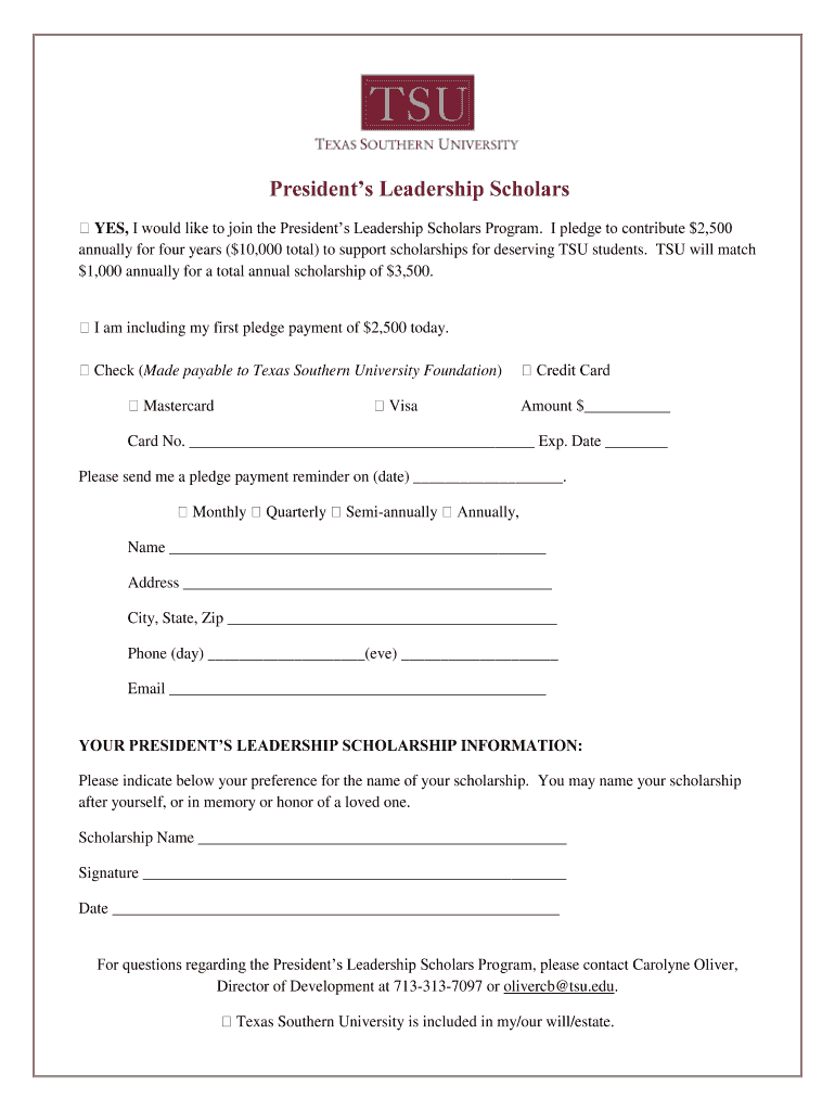 Fillable Online Pledge Form for the President’s Leadership Scholars ...