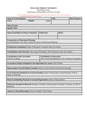 Fillable Online tsu TEXAS SOUTHERN UNIVERSITY Final Report Form Seed ...