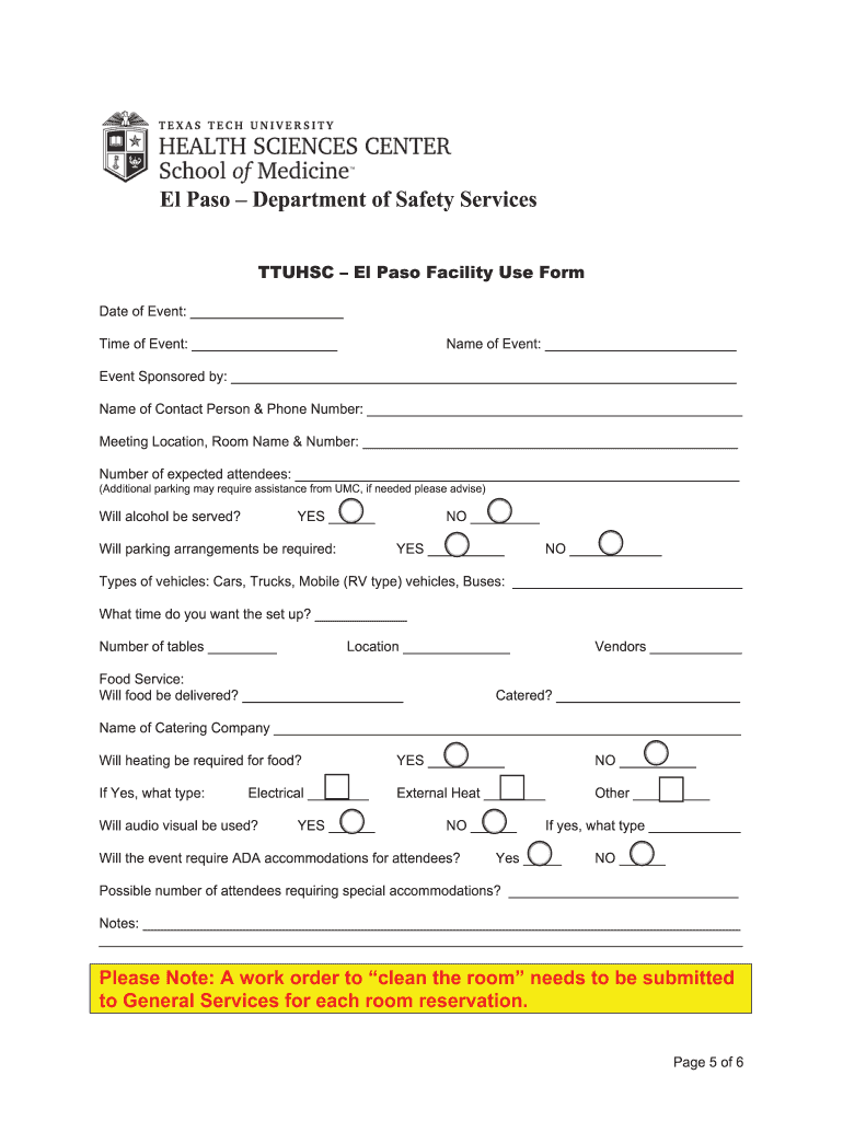 Fillable Online Facility Use Policy for Internal Events at TTUHSC-El ...