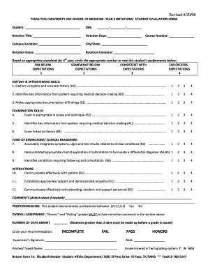 Fillable Online ttuhsc Student Evaluation Form Fax Email Print - pdfFiller